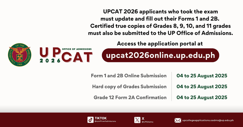UPCAT 2026 Form 2B, Form 2A, and Grades Submission